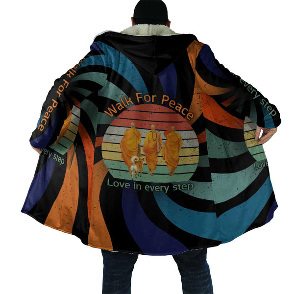 Buddhist Monks Walk For Peace Cloak with Retro Sunset Swirl Pattern ...