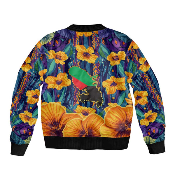 Martinique Map and Hibiscus Bomber Jacket Island Silhouette with Tribal ...