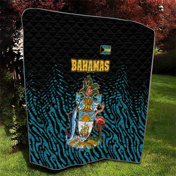 Bahamas Coat of Arms and Flag Quilt with Blue Coral Pattern and Marlin ...