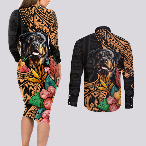 Polynesian Rottweiler Couples Matching Long Sleeve Bodycon Dress and L ...