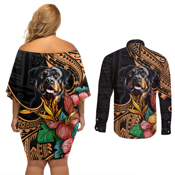 Polynesian Rottweiler Couples Matching Off Shoulder Short Dress and Lo ...