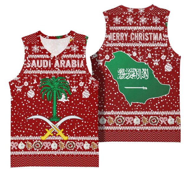 Saudi Arabia Christmas Basketball Jersey with Red Festive Pattern ...