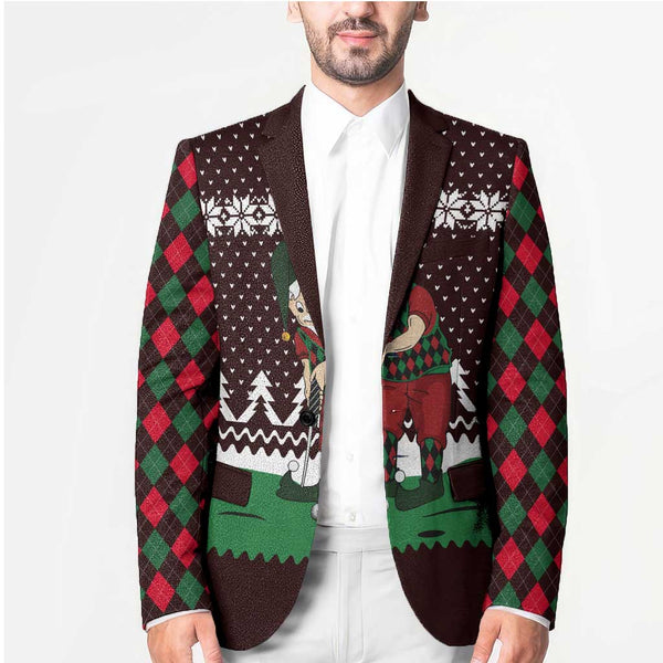 Christmas Golf Blazer with Elf Golfer Argyle Plaid and Snowflake ...