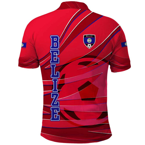 Belize Football Polo Shirt with Red Abstract Soccer Pattern and Shield ...