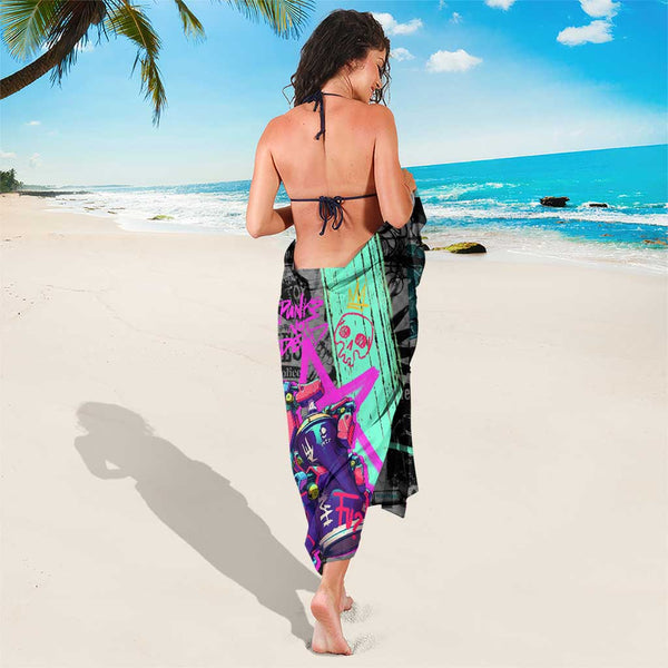 Punk Cheetah Graffiti Sarong with Punk Not Dead Street Art and Neon ...