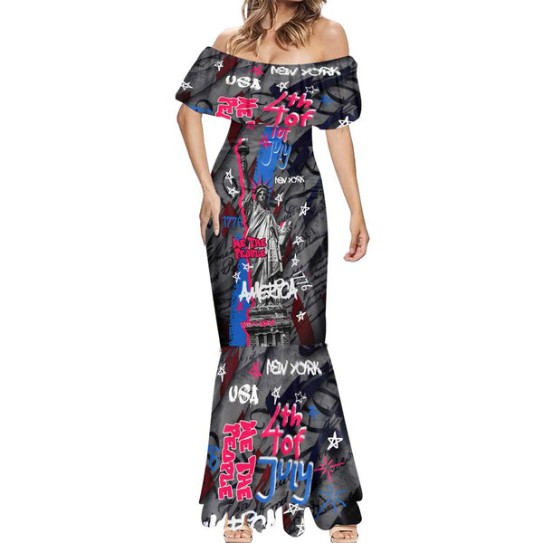4th of July Graffiti Mermaid Dress with Statue of Liberty and American ...