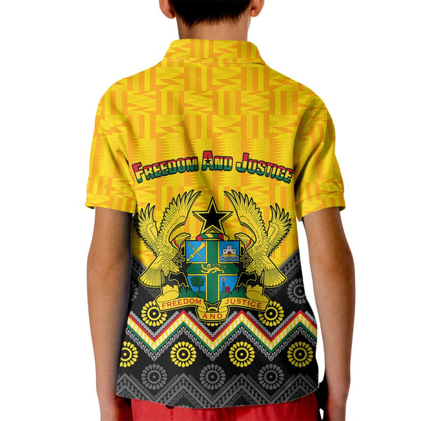 Ghana Kid Polo Shirt Kente Pattern And Adinkra Pattern Mix Coat Of Arms ...