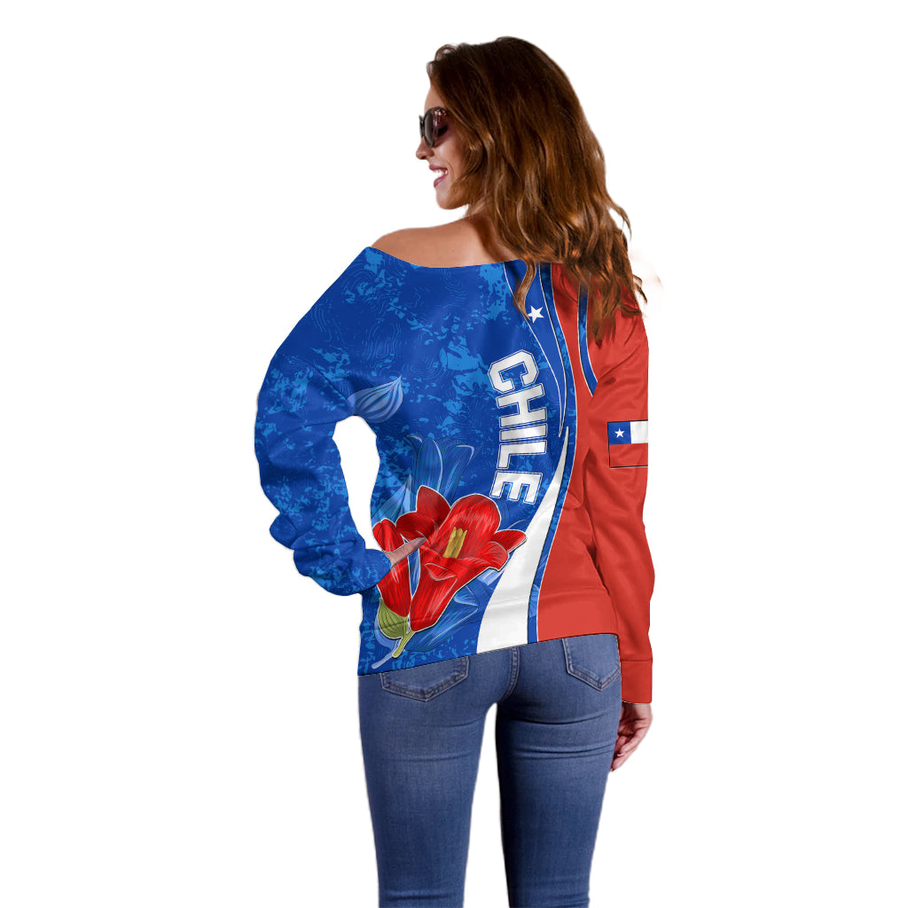 Chile Off Shoulder Sweater Copihue With Flag TS06 - Wonder Print Shop