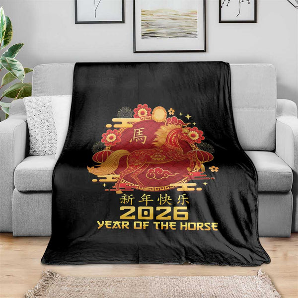 Chinese New Year 2026 Throw Blanket Year of The Horse - Wonder Print Shop