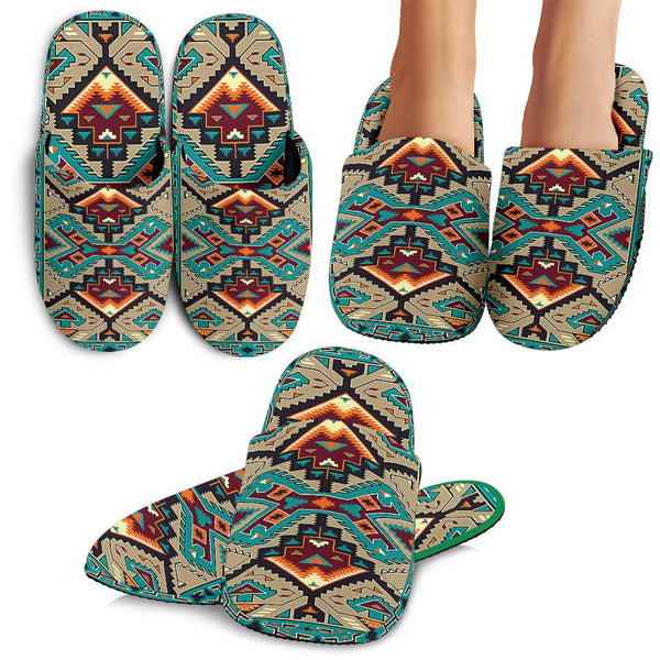 Tribe Blue Pattern Native American Slippers LT10 - Wonder Print Shop
