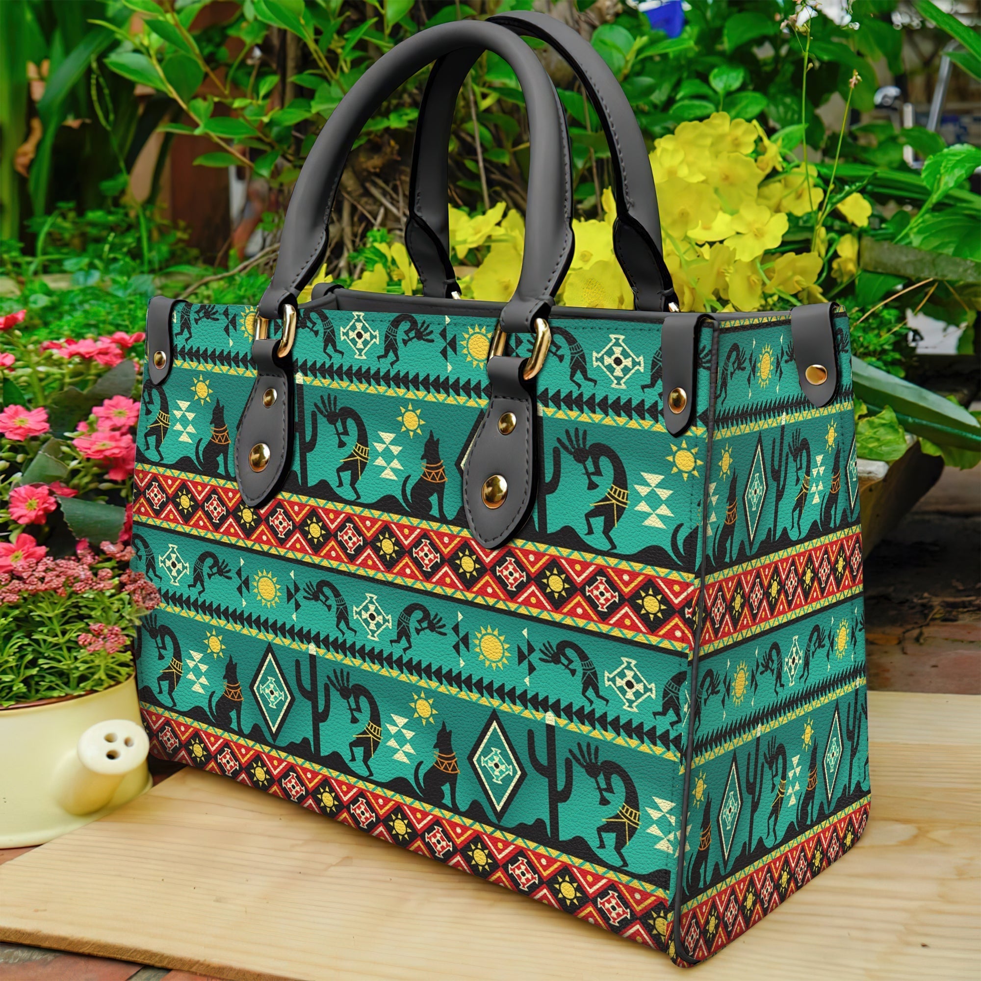 Kokopelli Myth Green Native American Leather Bag LT10 - Wonderprintshop.com