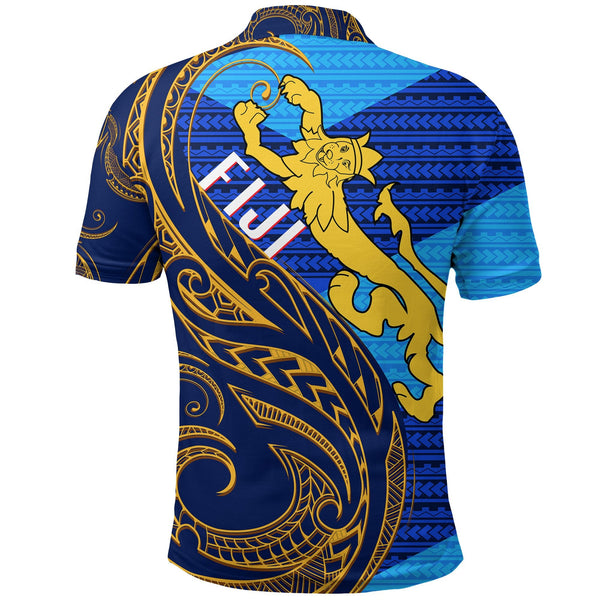 Fiji Polo Shirt Flags Color With Gold Polynesian Pattern LT20 - Wonder ...