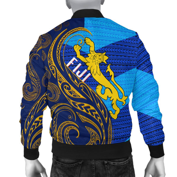 Fiji Bomber Jacket - Flag's Color With Gold Polynesian Pattern LT20 ...