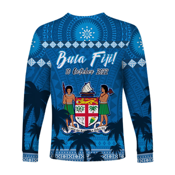 Bula Fiji Day Long Sleeve Shirt Fijian Tapa with Palm Tree 52nd ...