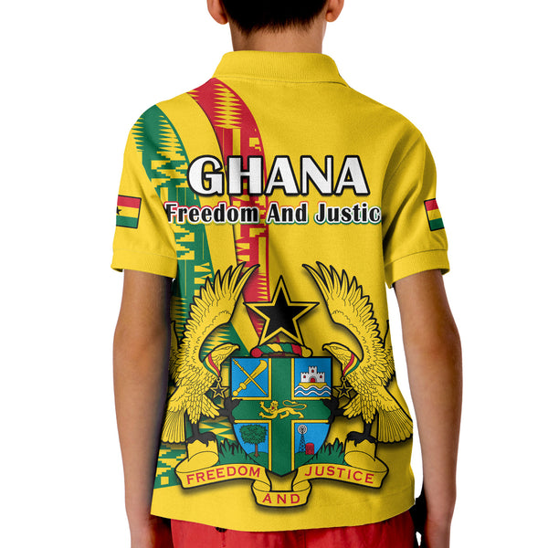 Ghana Polo Shirt KID Ghanan Coat Of Arms Mix Kente Pattern - Wonder ...