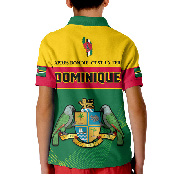 Dominica Polo Shirt KID Dominican Coat Of Arms With Map - Wonder Print Shop
