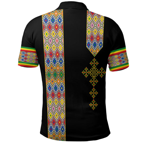 Habesha Tilet Pattern Polo Shirt Ethiopia Emblem - Wonder Print Shop