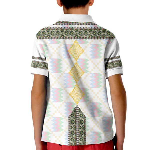 Eritrea Tilet Pattern Polo Shirt for Kid Eritrean Cross White - Wonder ...