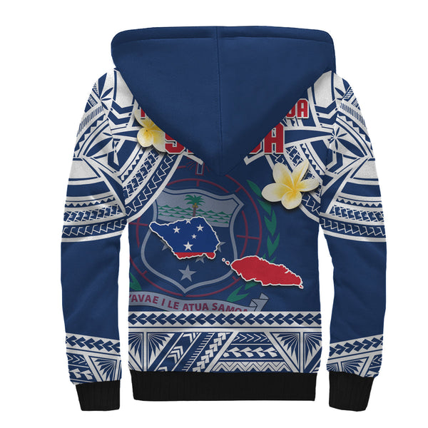 Samoa Sherpa Hoodie Samoan Plumeria Flowers Mix Polynesian Pattern ...