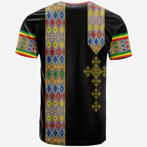 Habesha Tilet Pattern T Shirt Ethiopia Emblem - Wonder Print Shop