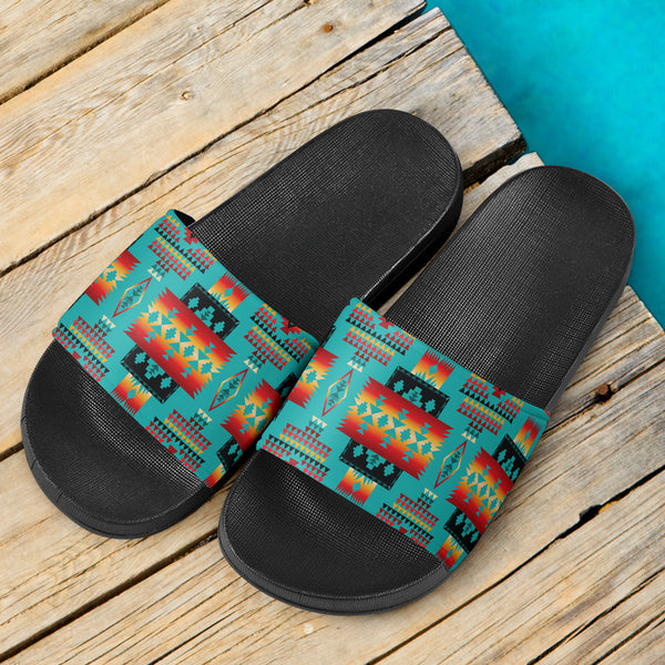 Blue Native Tribes Pattern Native American Slide Sandals LT10 - Wonder ...